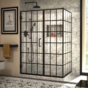 dreamline unidoor toulon 34 in. d x 52 in. w x 72 in. h frameless hinged shower enclosure in satin black, shen-2434520-89