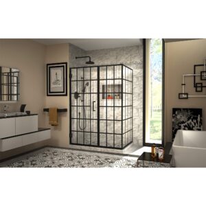 DreamLine Unidoor Toulon 34 in. D x 52 in. W x 72 in. H Frameless Hinged Shower Enclosure in Satin Black, SHEN-2434520-89