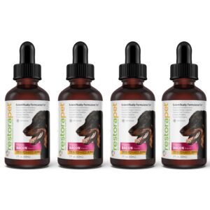 restorapet 4-pack dog & cat bacon liquid multivitamin | dog arthritis pain relief | hip & joint vitamins for dogs - anti inflammatory supplement for dogs & cats | organic & non-gmo, vet approved