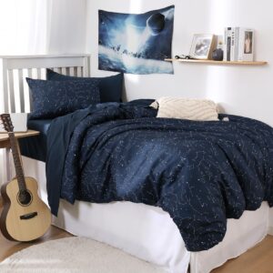 Wake In Cloud - Constellation Comforter Set, Celestial Space Star Galaxy Astrology, Soft Lightweight Bedding for Teen Kids Boys Girls, 3 Pieces, Navy Blue, Twin/Twin XL Size