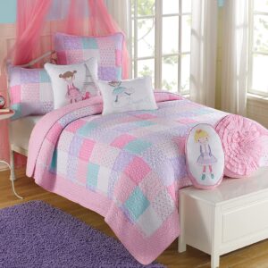 cozy line home fashions angelina floral dot pink light purple blue 100% cotton reversible girl quilt bedding set, bedspread, coverlet (twin - 2 piece)