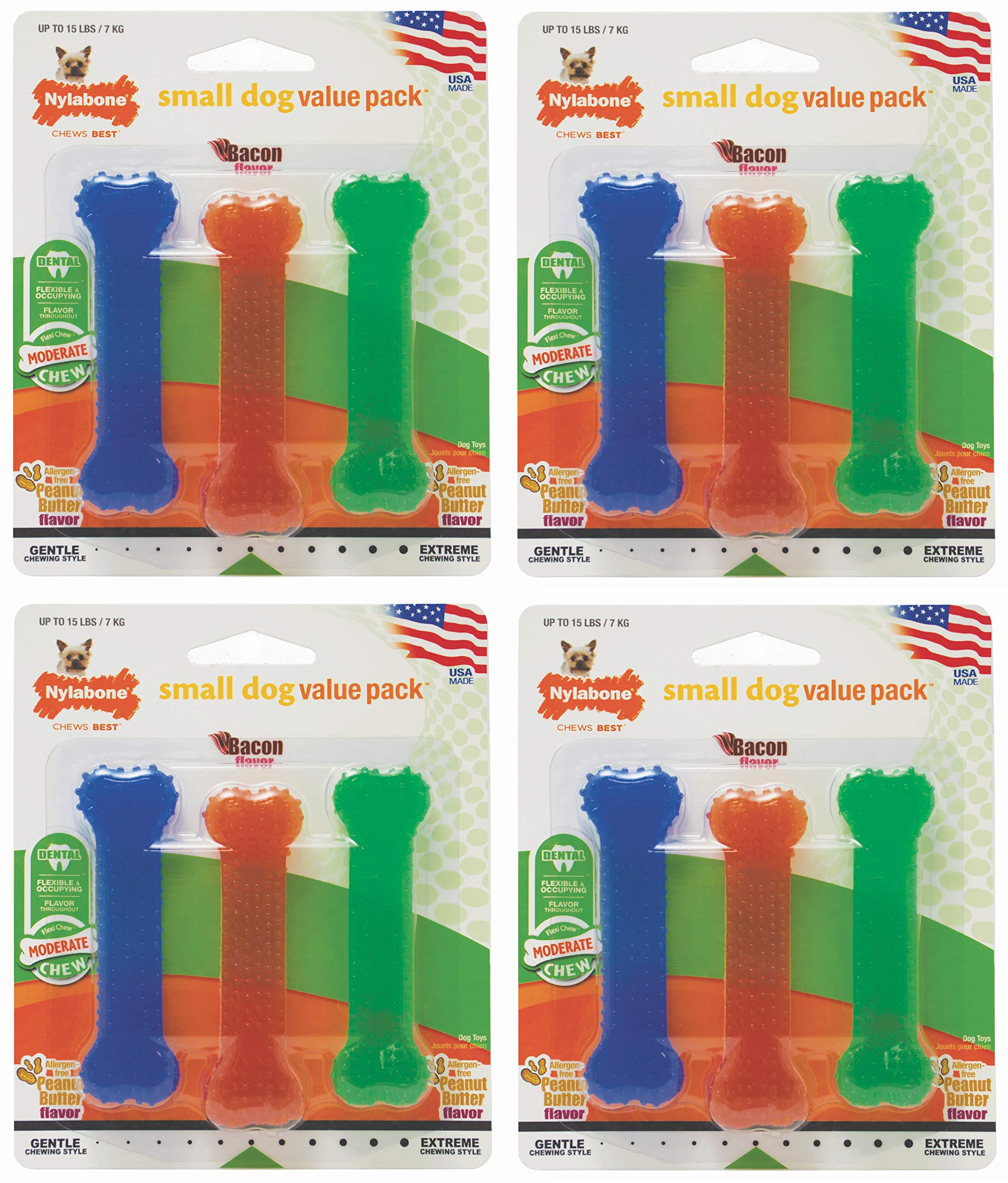 Nylabone 4 Count Moderate Chew Dental Triple Packs, Petite