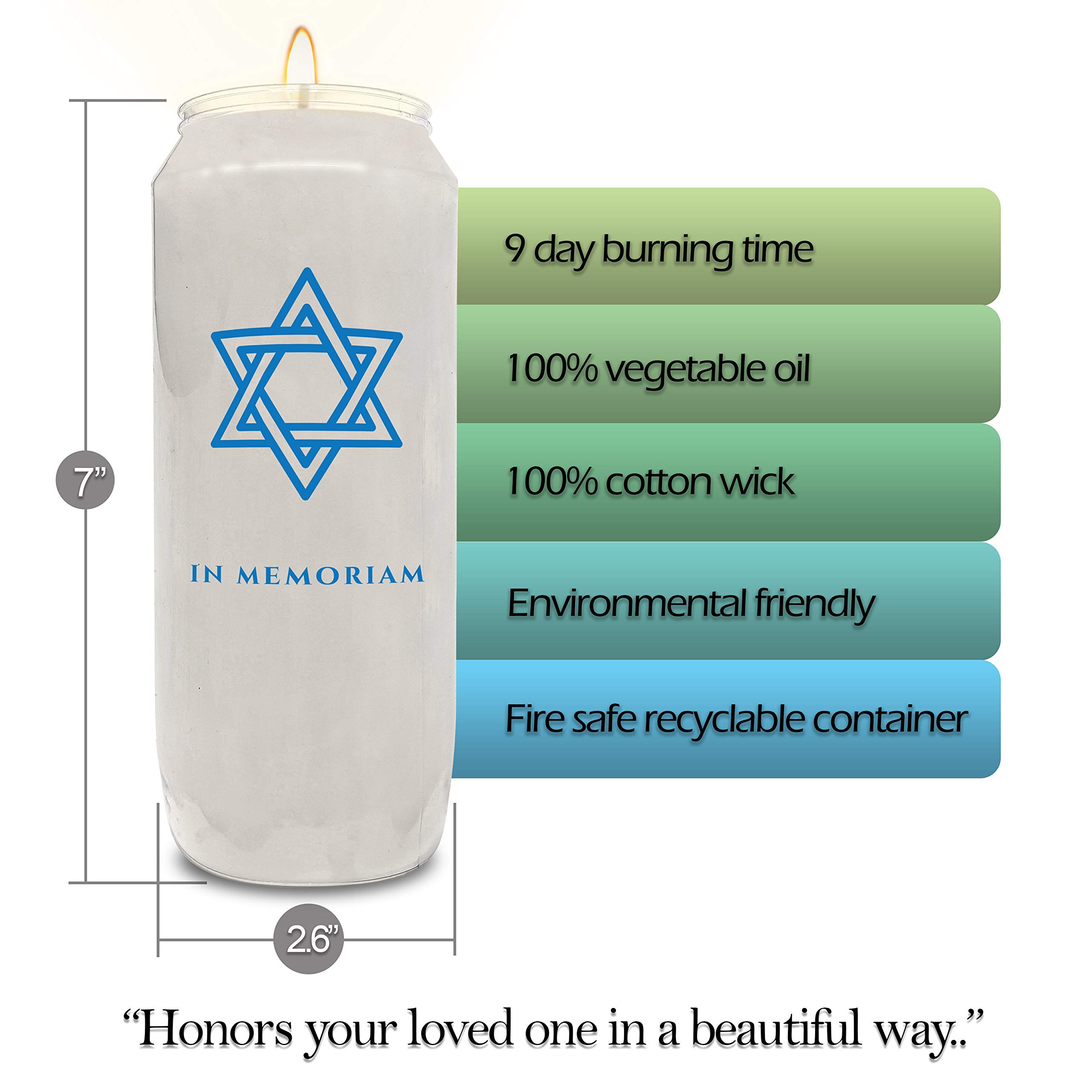 Ner Mitzvah 9 Day Yahrzeit Memorial Candles, 1 Pack - Plastic Jar - 7 Inch Tall Pillar Candles for Religious, Prayer and Vigil