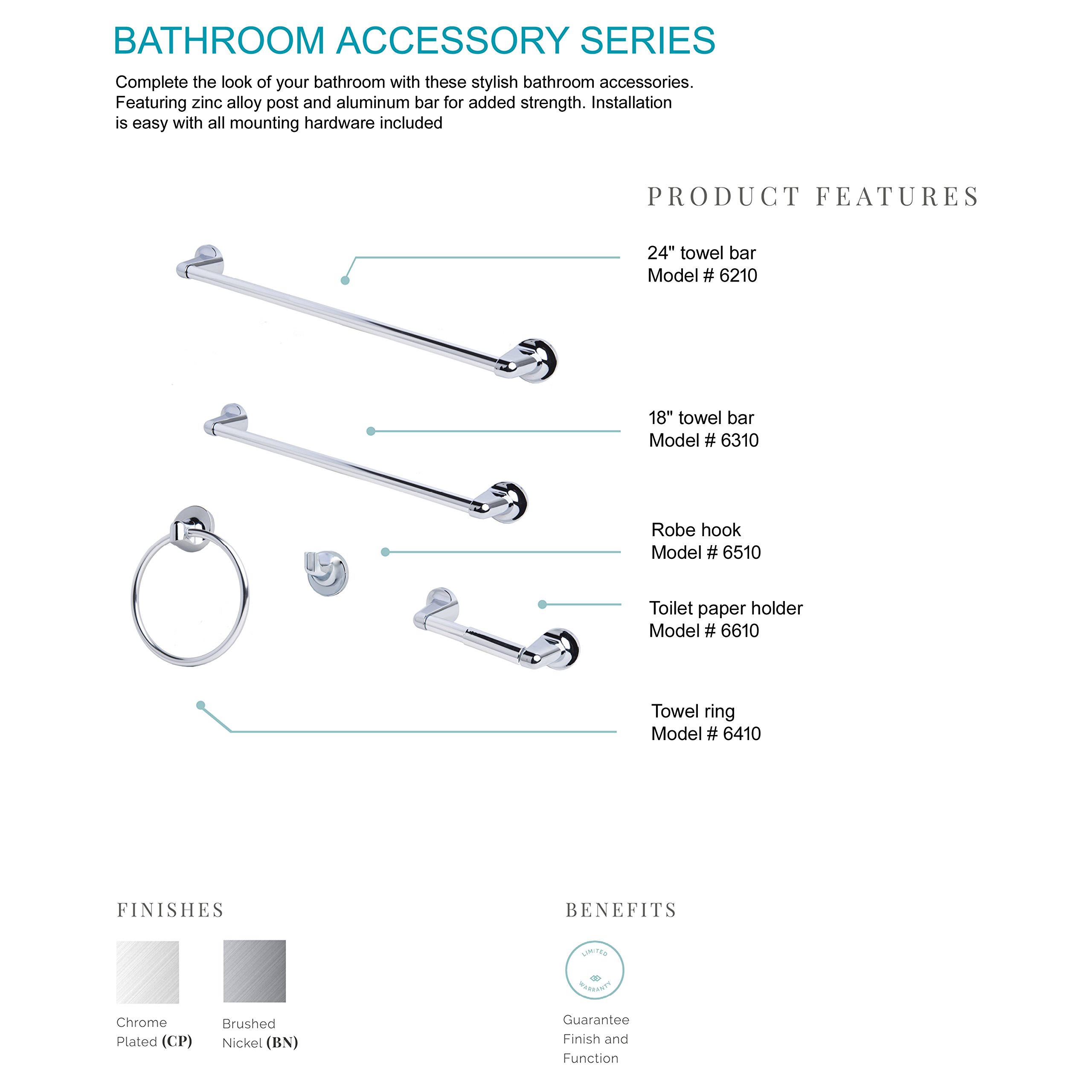 Laguna Brass 6910CP 5-Piece Bathroom Hardware Accessory Set Chrome Finish