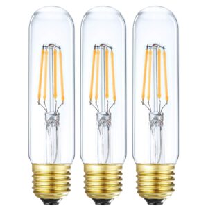 leools led tube bulb glass 4w dimmable edison t10 tubular bulb,e26 medium base filament lamp 40 watt incandescent bulb equivalent 2700k warm white,clear glass,no flicker,3 pack.