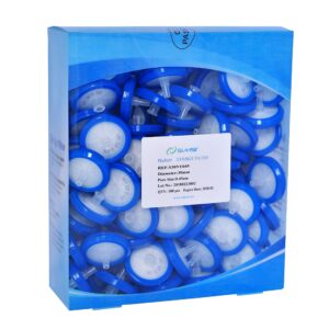 simsii syringe filter, nylon membrane, non sterile micron filters, diameter 30 mm, pore size 0.45 um, disc shape blue corded, pack of 100