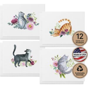 twigs paper - assorted cat greeting cards - stationery cards with envelopes - thank you card - blank note cards - greeting cards for all occasions - made in usa (5.5 x 4.25, set of 12)