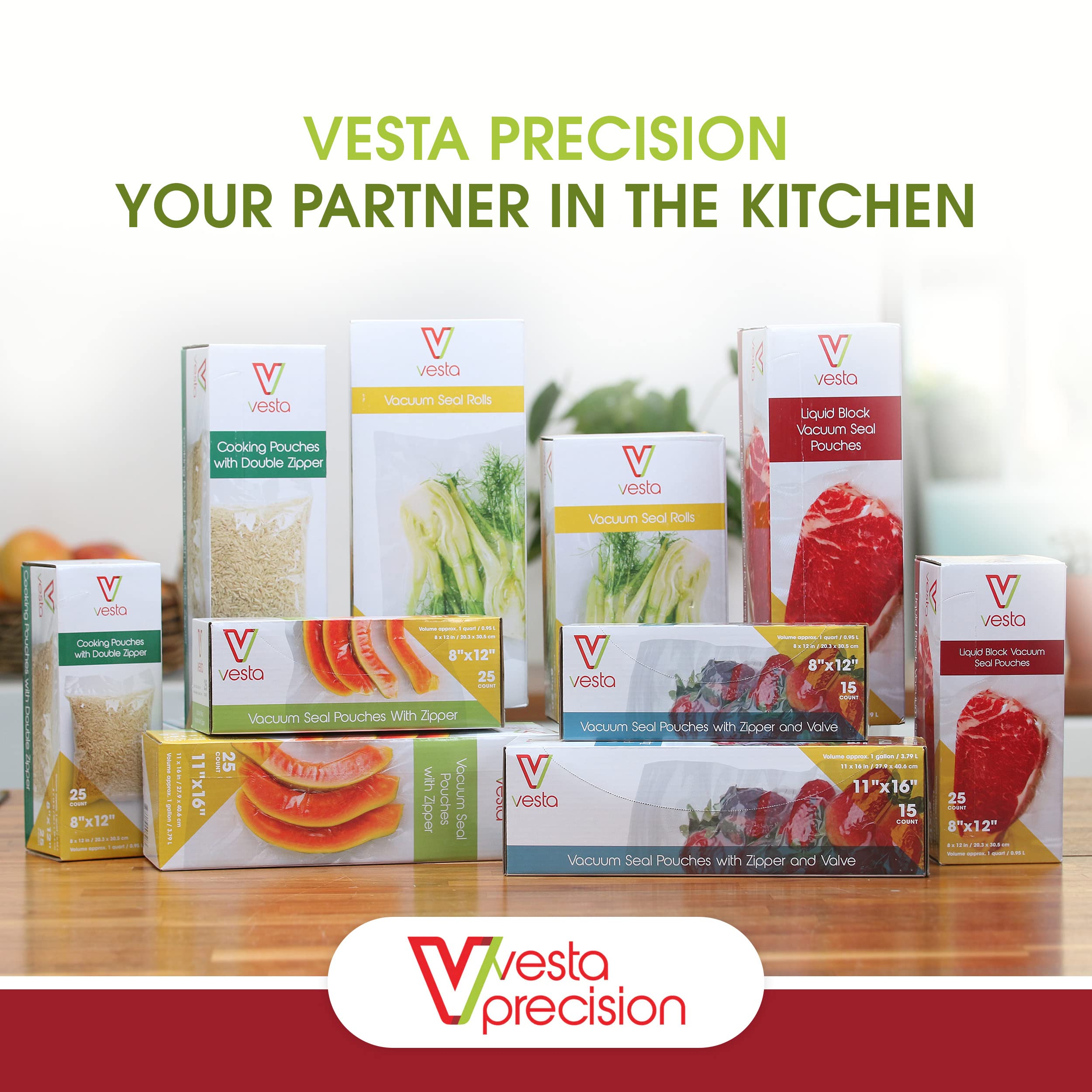 Vesta Precision Vacuum Seal Pouches - Clear and Embossed Vacuum Sealer Bags with Zipper and Valve - Great for Food Storage and Sous Vide - 11 x 16 inches - 15 Vacuum Seal Bags Per Box