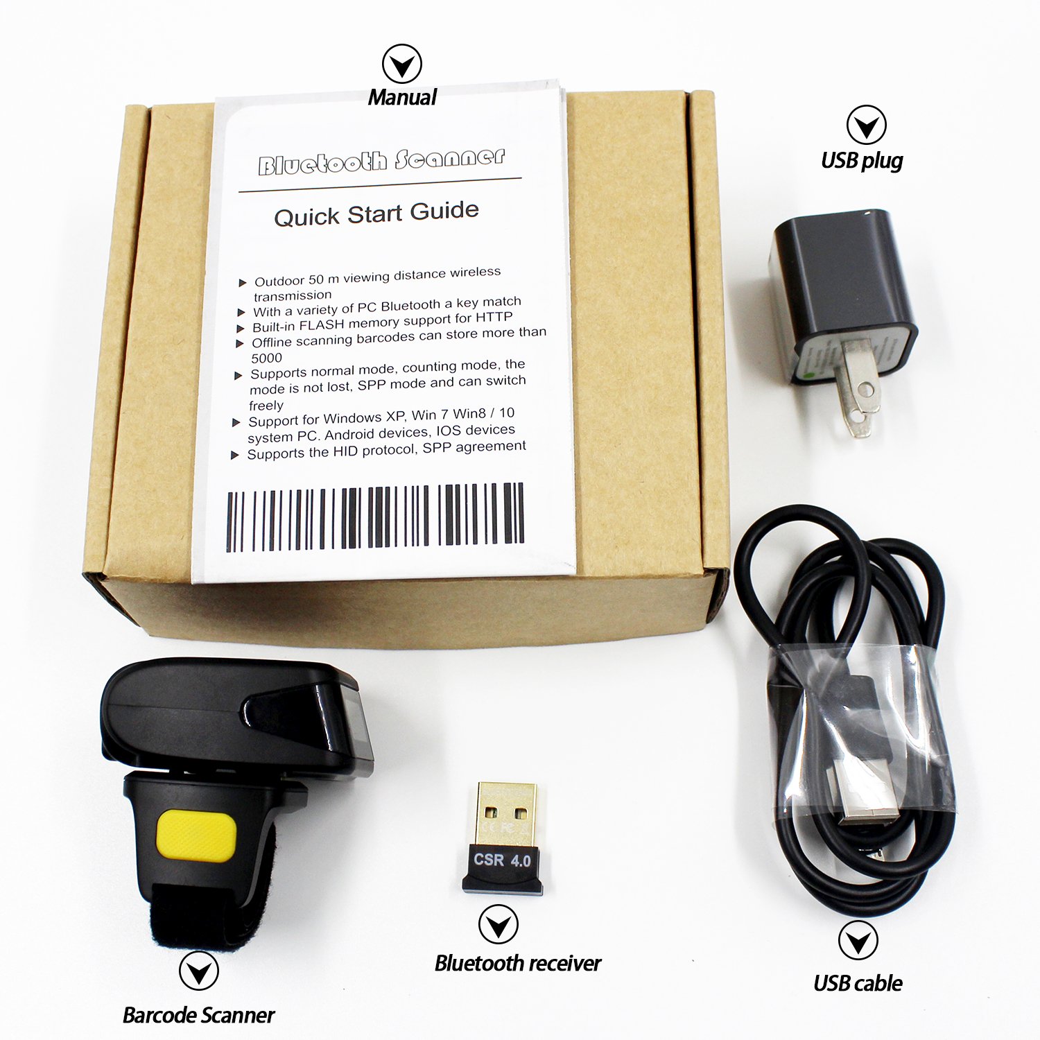 2D Bluetooth Ring Barcode Scanner,Symcode Wearable Wireless Finger Mini Bar Code Reader Scanner