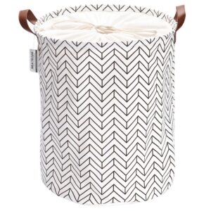 sea team arrowhead pattern laundry hamper canvas fabric laundry basket collapsible storage bin with pu leather handles and drawstring closure, 19.7 by 15.7 inches, waterproof inner, black