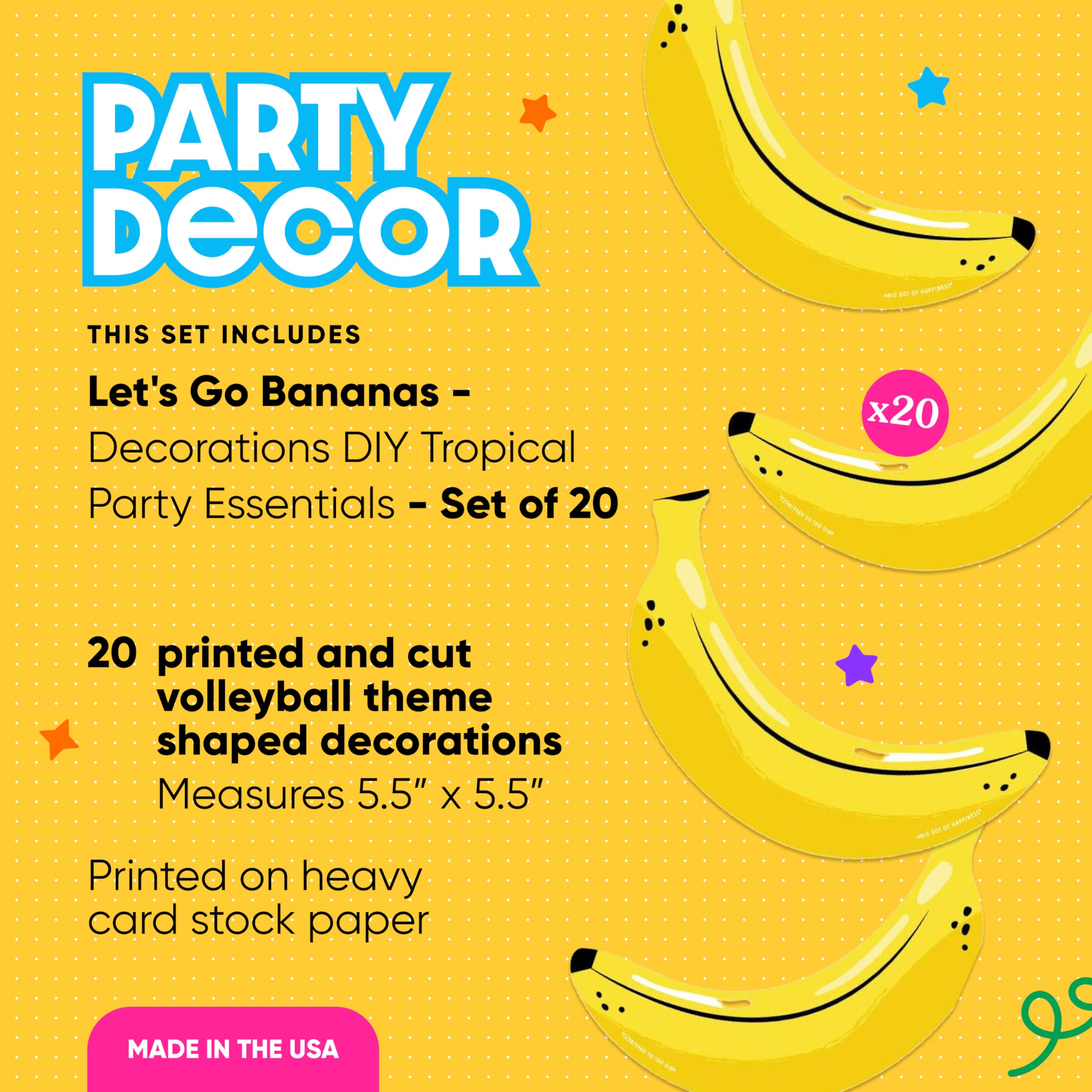 Big Dot of Happiness Let's Go Bananas - Decorations DIY Tropical Party Essentials - Set of 20