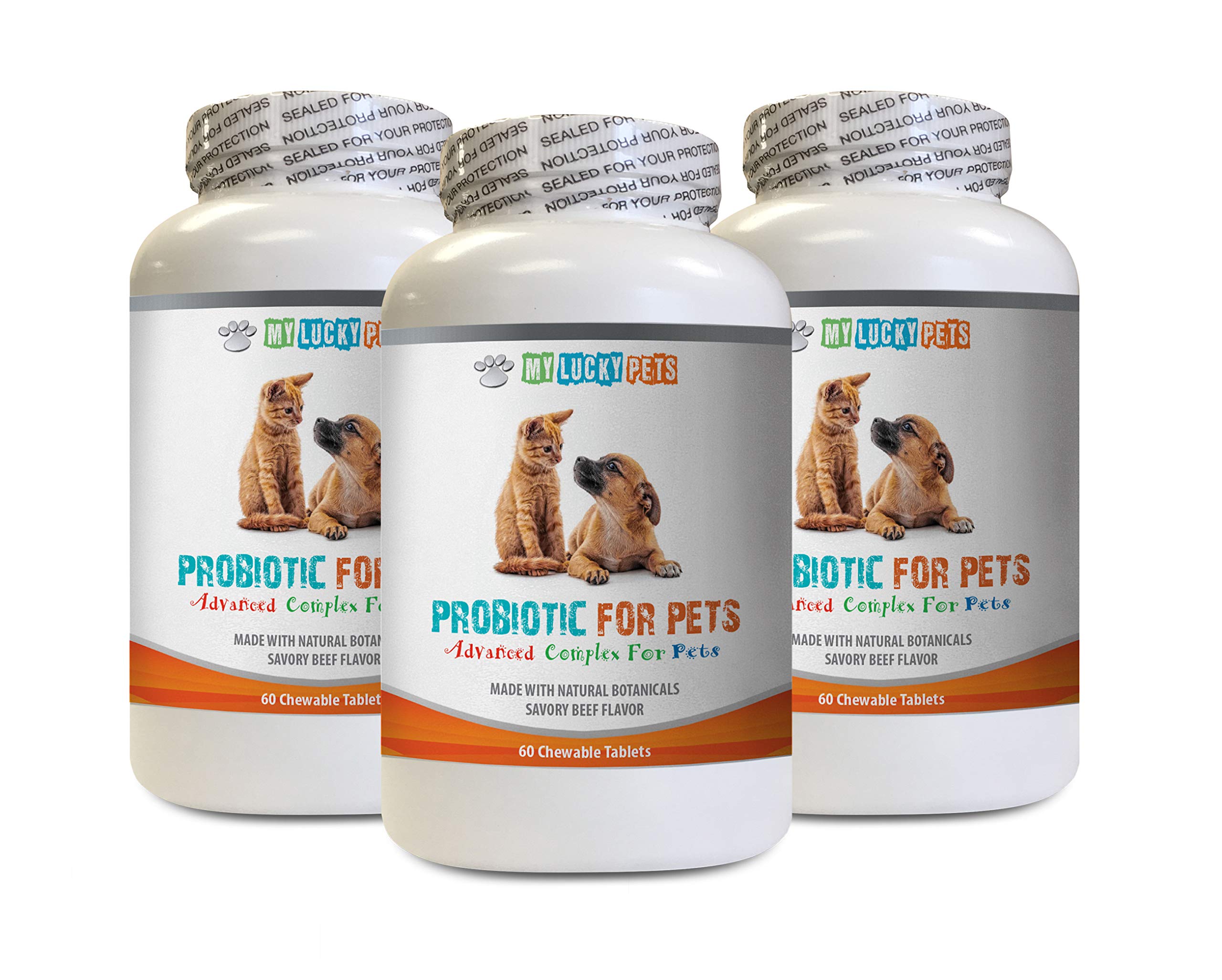 MY LUCKY PETS LLC Dog Gas Relief - PET PROBIOTIC - Dogs and Cats - Digestive Boost - GET RID of Bad Breath and Stop Diarrhea - Dog Digestive Enzyme Supplements - 3 Bottles (180 Treats)