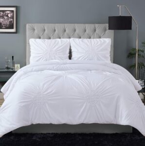 christian siriano georgia rouched duvet set queen and full, white