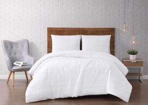 brooklyn loom carlisle stripe duvet set, queen, white