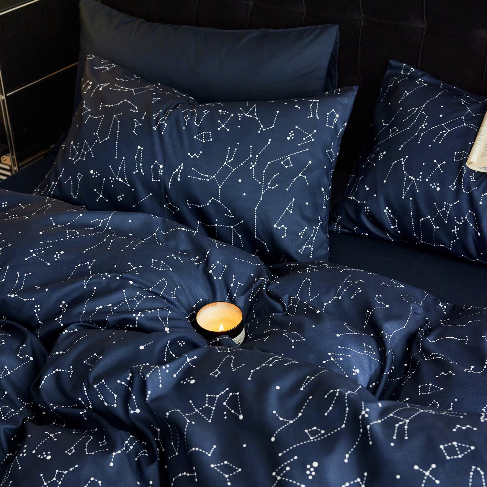 Wake In Cloud - Constellation Duvet Cover Set, Space Witchy Star Celestial Galaxy Astrology for Teen Kids Boys Girls, Soft Lightweight Bedding, 3-Piece, Navy Blue, Twin/Twin XL Size