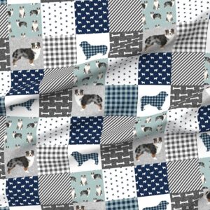 Spoonflower Fabric - Australian Pet Quilt Blue Cheater Floral Shepherd Dogs Wholecloth Top Printed on Petal Signature Cotton Fabric by The Yard - Sewing Quilting Apparel Crafts Decor