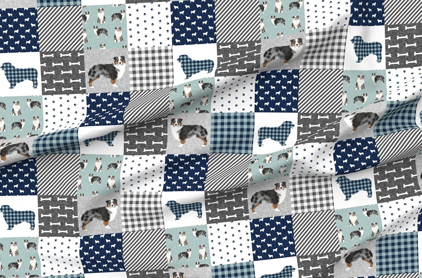 Spoonflower Fabric - Australian Pet Quilt Blue Cheater Floral Shepherd Dogs Wholecloth Top Printed on Petal Signature Cotton Fabric by The Yard - Sewing Quilting Apparel Crafts Decor