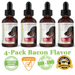 RestoraPet 4-Pack Dog & Cat Bacon Liquid Multivitamin | Dog Arthritis Pain Relief | Hip & Joint Vitamins for Dogs - Anti Inflammatory Supplement for Dogs & Cats | Organic & Non-GMO, Vet Approved