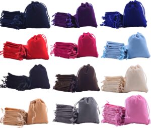 sansam 48pcs 12 colors mixed drawstrings velvet gift bags jewelry pouches for wedding favors, candy bags, party favors, 4.0x4.8''