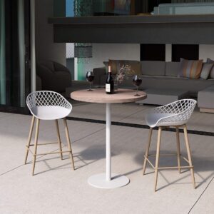 Kurv Counter Stool, Set of 2, White, Indoor/Outdoor, Patio Stools, Bar Stools