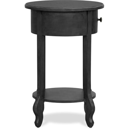 Finch James Round Wooden Accent Side Table with 1 Drawer, Traditional Living Room or Bedside Nightstand, Extra Storage for Small Space, 15" Width, Dark Gray