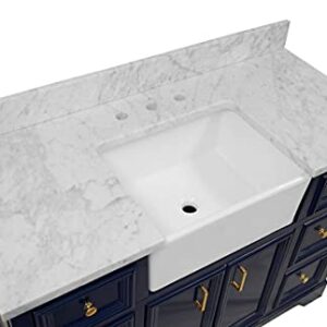 Kitchen Bath Collection Zelda 48-inch Farmhouse Vanity (Carrara/Royal Blue): Includes Royal Blue Cabinet with Authentic Italian Carrara Marble Countertop and White Ceramic Farmhouse Apron Sink