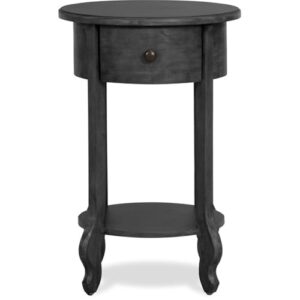 finch james round wooden accent side table with 1 drawer, traditional living room or bedside nightstand, extra storage for small space, 15" width, dark gray