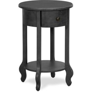 Finch James Round Wooden Accent Side Table with 1 Drawer, Traditional Living Room or Bedside Nightstand, Extra Storage for Small Space, 15" Width, Dark Gray