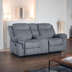 Acme Zubaida Reclining Loveseat with USB Dock and Console in 2-Tone Gray Velvet