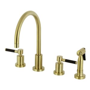 kingston brass ks8727dklbs kaiser 8-inch widespread kitchen faucet with brass sprayer, brushed brass