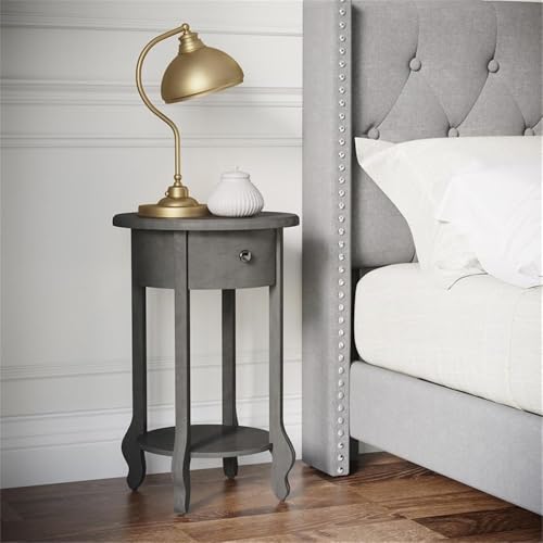 Finch James Round Wooden Accent Side Table with 1 Drawer, Traditional Living Room or Bedside Nightstand, Extra Storage for Small Space, 15" Width, Dark Gray