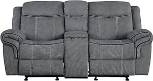 acme zubaida reclining loveseat with usb dock and console in 2-tone gray velvet