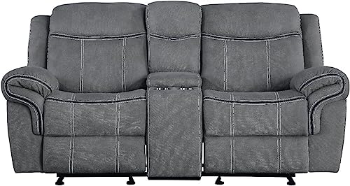 Acme Zubaida Reclining Loveseat with USB Dock and Console in 2-Tone Gray Velvet