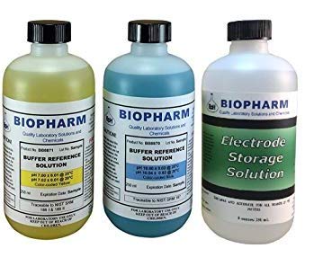 pH Buffer Calibration Kit: 3×250-mL (8.4 fl oz) Bottles, one pH 7.00 Buffer, one pH 10.00 Buffer, and one Electrode Storage Solution — NIST Traceable Reference Standards