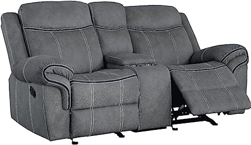 Acme Zubaida Reclining Loveseat with USB Dock and Console in 2-Tone Gray Velvet