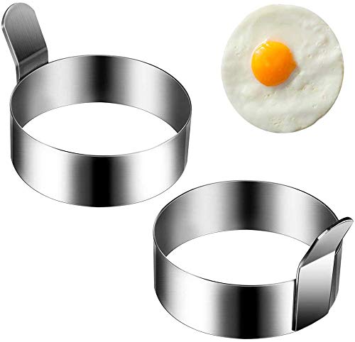 Winkeyes 4pcs 3.5 Inch Stainless Steel Round Pancake Rings Egg Rings, Non Stick Fried Egg Mold, Pancakes Maker Molds, Breakfast Egg Sandwich Cooker Maker (3.5inch)