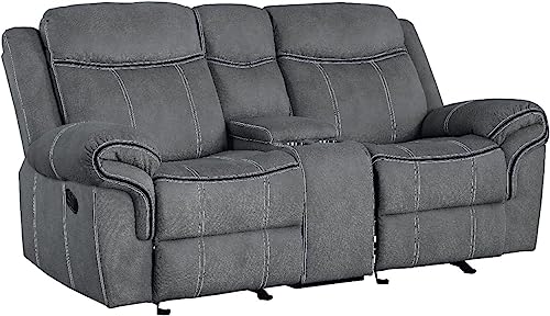 Acme Zubaida Reclining Loveseat with USB Dock and Console in 2-Tone Gray Velvet