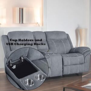 Acme Zubaida Reclining Loveseat with USB Dock and Console in 2-Tone Gray Velvet