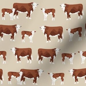 Spoonflower Fabric - Hereford Cattle Calf Farm Cow Cows Animals Sand Country Pet Portrait Printed on Petal Signature Cotton Fabric by The Yard - Sewing Quilting Apparel Crafts Decor