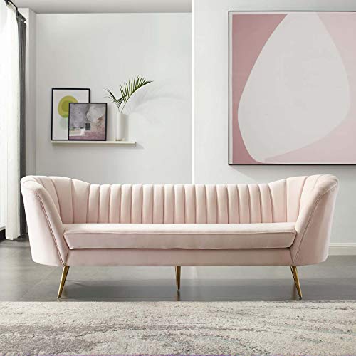 Modway EEI-3453 Opportunity Channel Tufted Curved Back Upholstered Performance Velvet Sofa in Pink