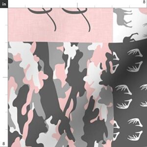 Spoonflower Fabric - You Loved Little Lady Pink Grey Camo Woodland Patchwork Girl Printed on Petal Signature Cotton Fabric by The Yard - Sewing Quilting Apparel Crafts Decor