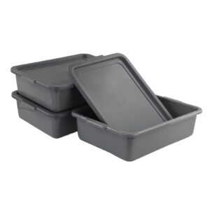 Nicesh 3-Pack 13 L Plastic Commercial Bus Tub, Gray Bus Box with Lid