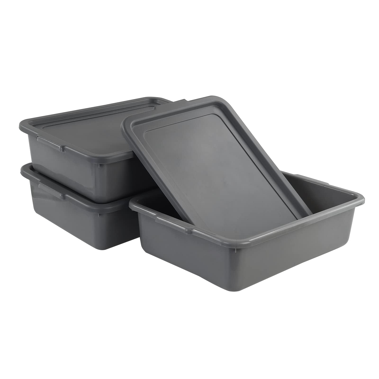 Nicesh 3-Pack 13 L Plastic Commercial Bus Tub, Gray Bus Box with Lid