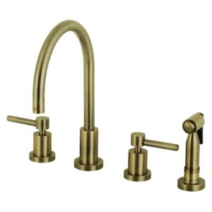 kingston brass ks8723dlbs concord 8-inch widespread kitchen faucet with brass sprayer, antique brass