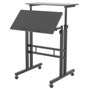 sogesfurniture mobile standing desk laptop workstation on wheels, adjustable computer desk for standing or sitting, black 101-bk