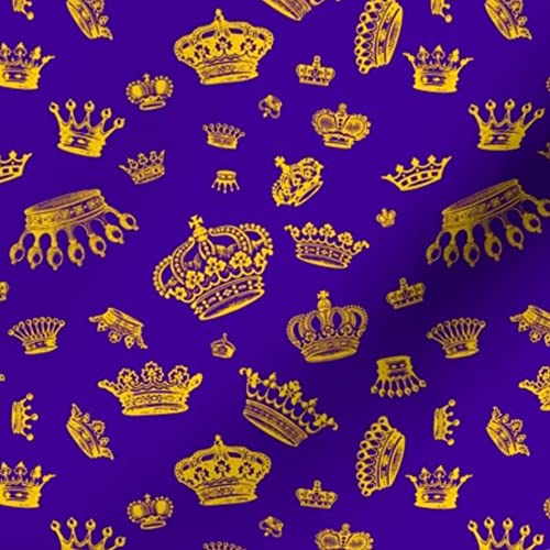 Spoonflower Fabric - Royal Crowns Golden Yellow Purple Gold Mardi Gras Royalty King Printed on Petal Signature Cotton Fabric by The Yard - Sewing Quilting Apparel Crafts Decor