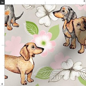 Spoonflower Fabric - Dachshunds Dogwood Blossoms Pink Large Dachshund Dogs Cute Gray Year Printed on Petal Signature Cotton Fabric by The Yard - Sewing Quilting Apparel Crafts Decor