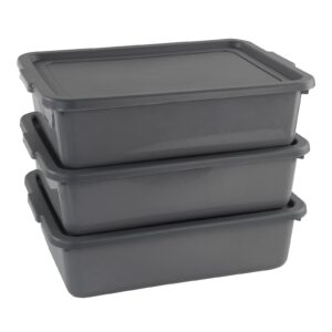 nicesh 3-pack 13 l plastic commercial bus tub, gray bus box with lid