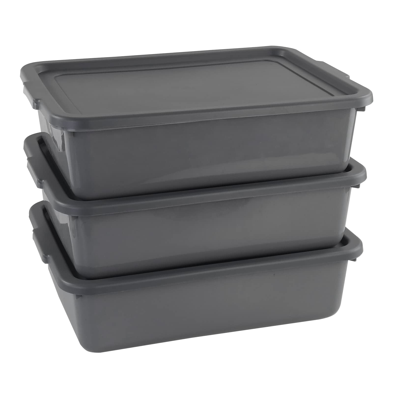 Nicesh 3-Pack 13 L Plastic Commercial Bus Tub, Gray Bus Box with Lid