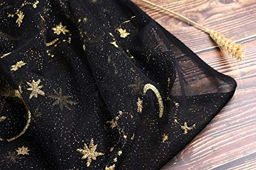 2 Colors Ivory and Black Tulle 3D Embroidery Mesh Lace Fabric Gold Star Gauze Fabric Wedding Fabric 51 Inches Width Sale by Yard (Black)